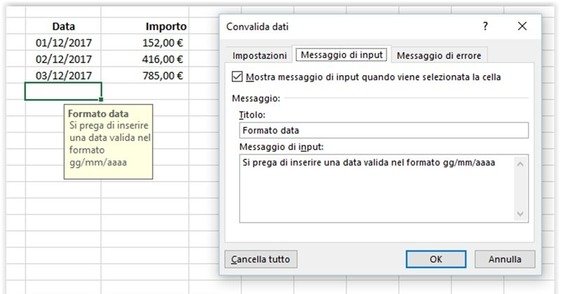Come creare suggerimenti "popup" utilizzando la convalida dati - Excel Academy